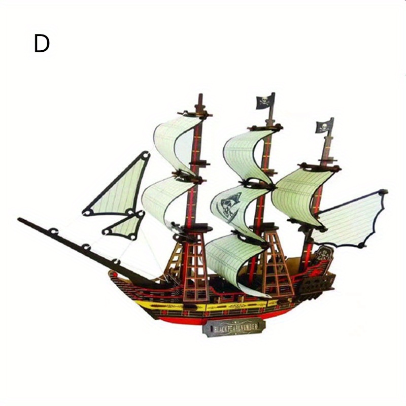 Sailboat Diy Handmade Assembled Wooden Toy Pirate Ship - Temu