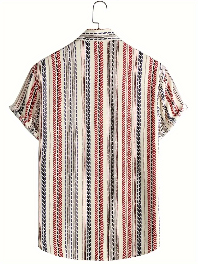 Men's Shirt Top Vertical Stripes Print Camp Collar Bowling - Temu Canada