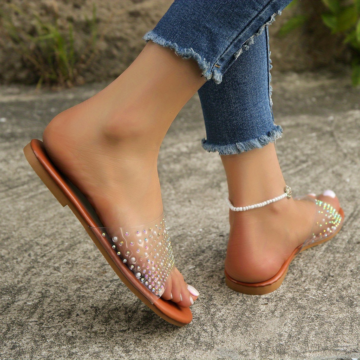 women's flat slides open toe transparent pvc - Temu Australia