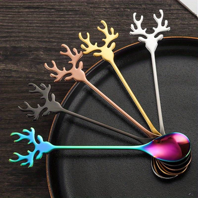 stainless steel elk coffee spoon cartoon elk stirring spoon - Temu ...