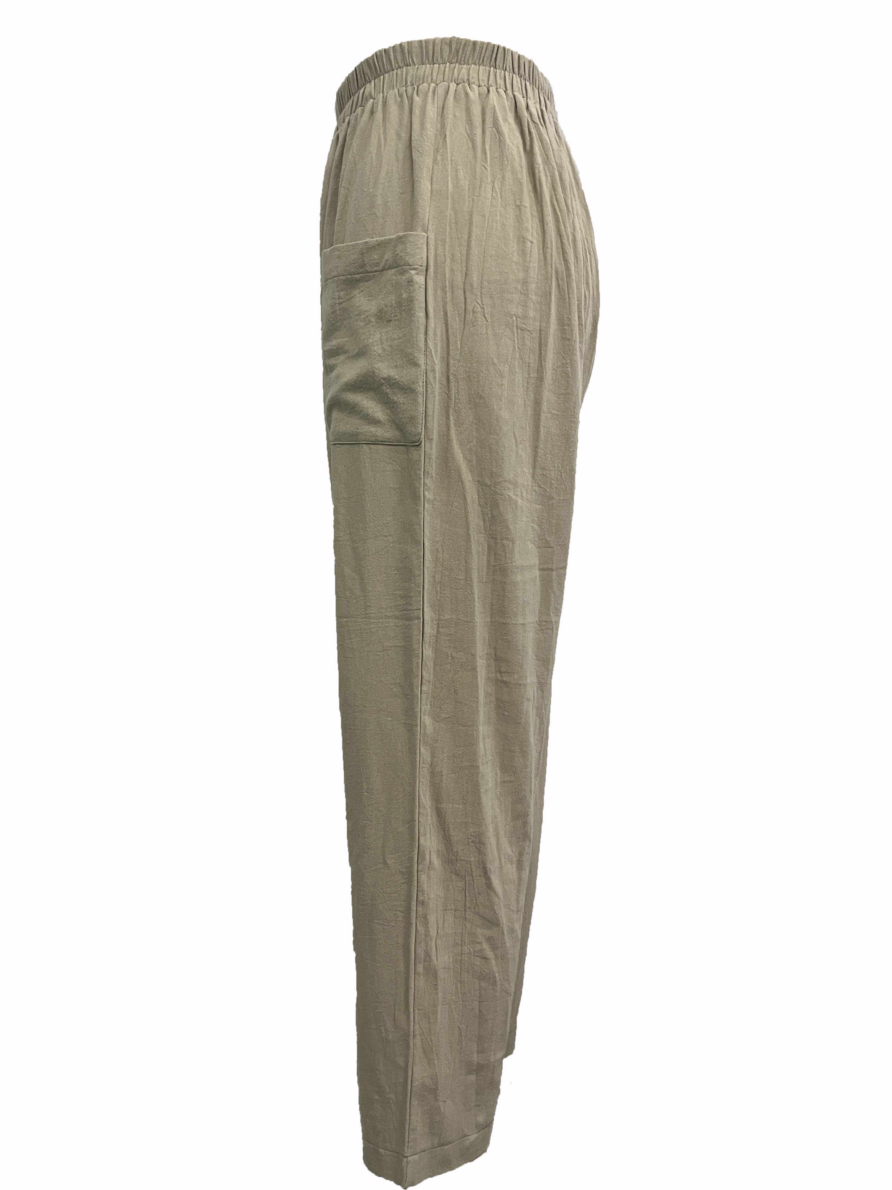 Solid Elastic Waist Pocket Cropped Pants Casual Loose Pants - Temu Australia