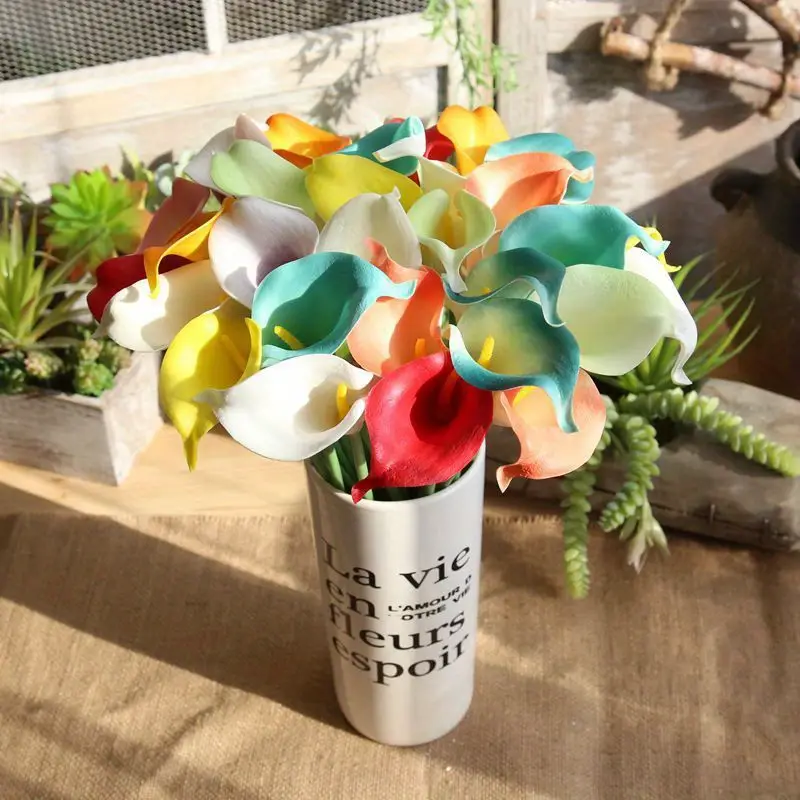 造花オランダカイウユリの花3個、フェイクオランダカイウユリ 、緑植物用屋内屋外ガーランドホームオフィス装飾、秋の感謝祭の小さな花のブーケ装飾