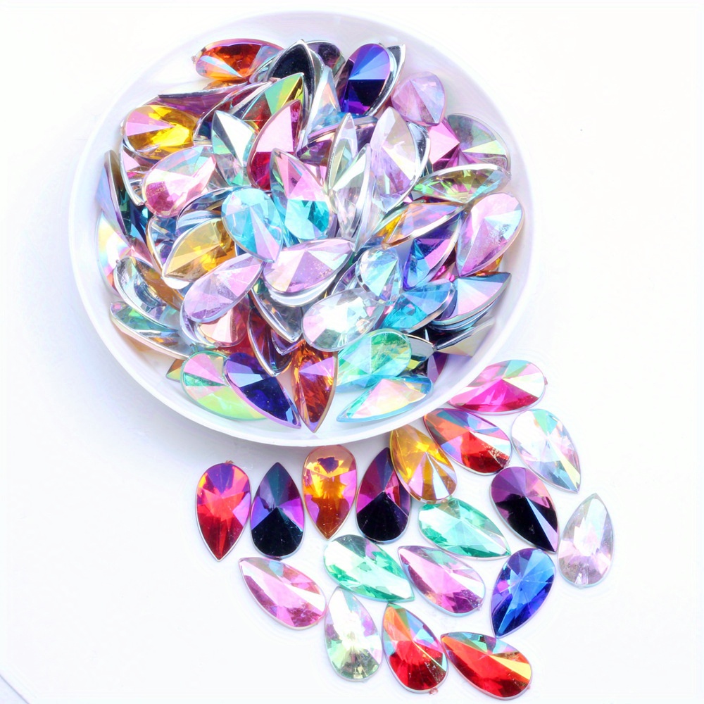 Colorful Flat Teardrop Shape Acrylic Rhinestones Charms Diy - Temu Norway