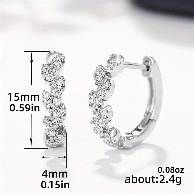 Exquisite Leaf Pattern Shiny Zirconia Inlaid Hoop Earrings - Temu Australia