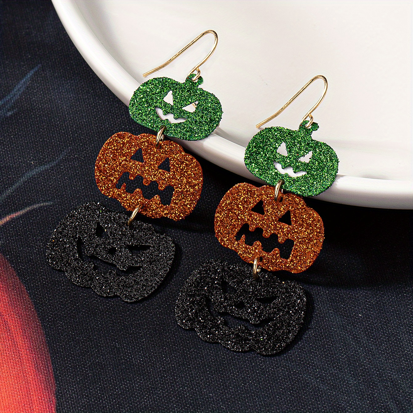 3 Hollow Pumpkin Design Long Dangle Earrings Retro Goth Style Copper ...