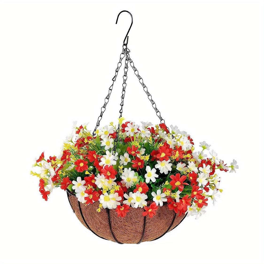 simulation red white daisy flower basket front - Temu Ireland