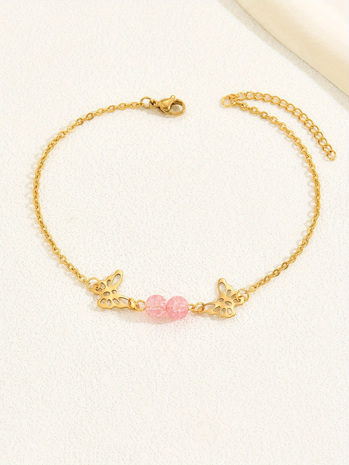 Hollow Butterfly Thin Chain Anklet Pink - Temu Australia