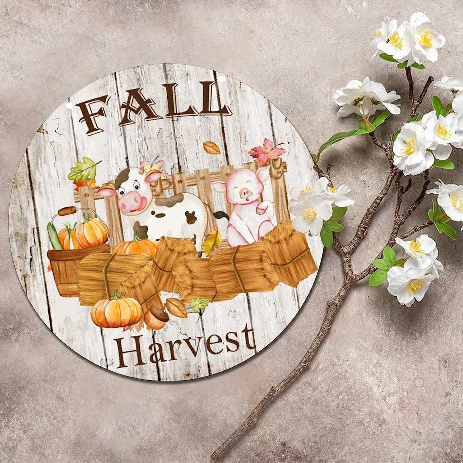 Round Wooden Sign Rustic Fall Harvest Pumpkins Season Circle - Temu New ...