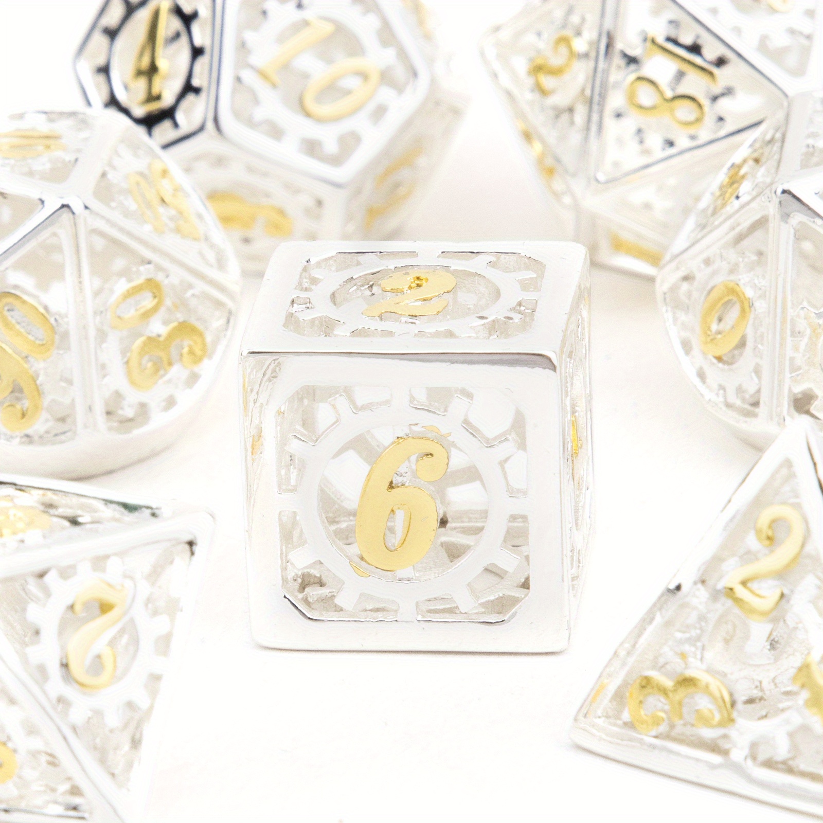 White Yellow Wheel Gear Metal Dice Hollow Metal Polyhedral - Temu ...