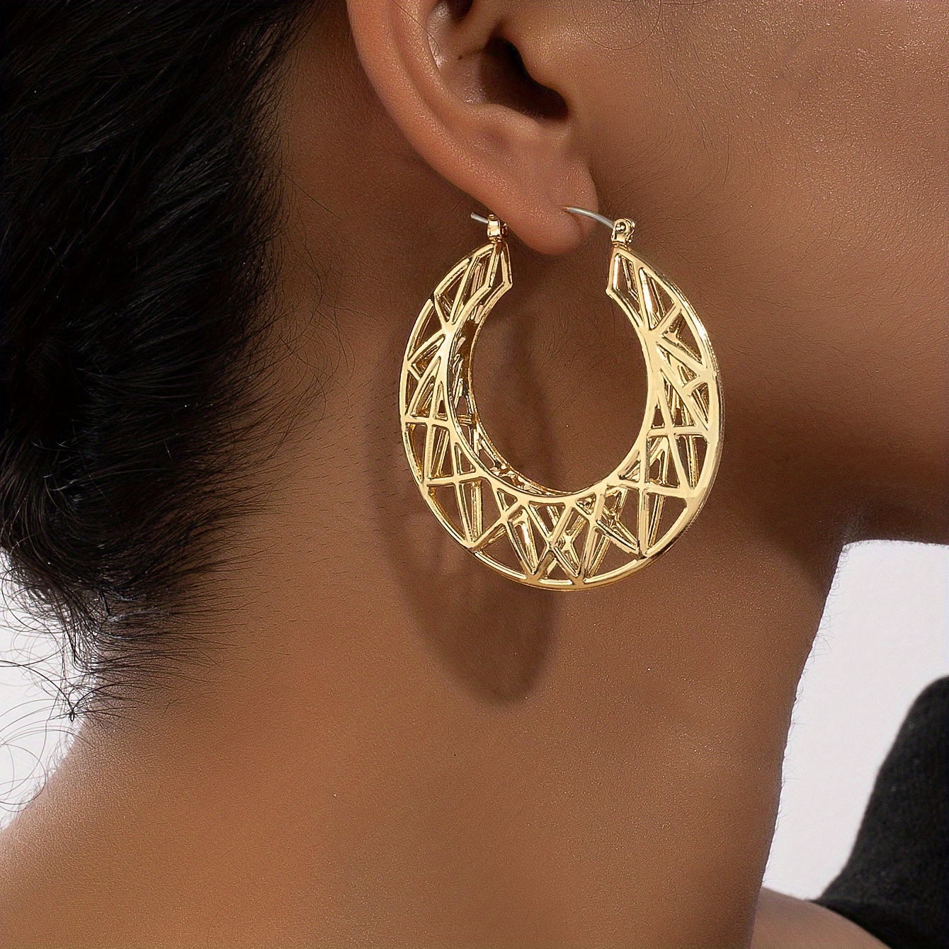Hollow Golden Hoop Earrings Simple Punk Style Alloy Jewelry - Temu ...
