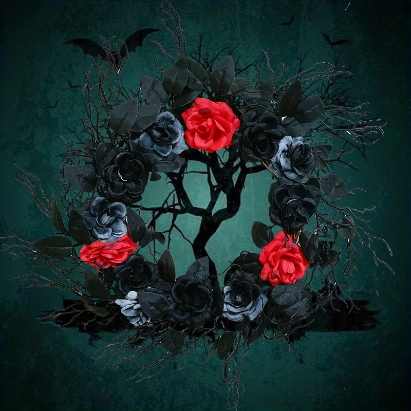 halloween red blue black rose wreath door hanging - Temu Australia