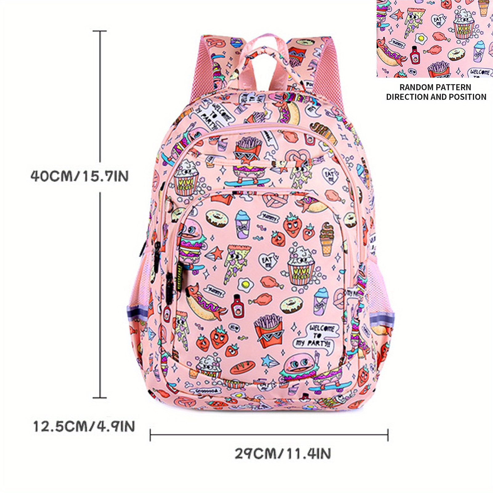 Cartoon Anime Print Backpack Pink Hamburger Travel - Temu Canada