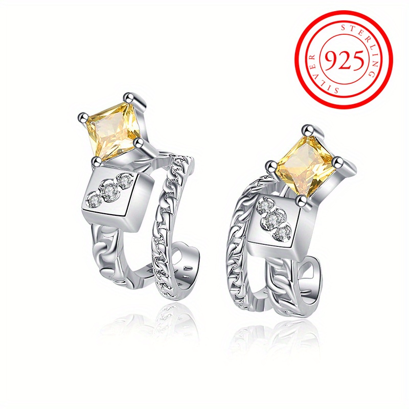 Sterling 925 Silvery Hypoallergenic Ear Jewelry Yellow Rhombus Shape ...