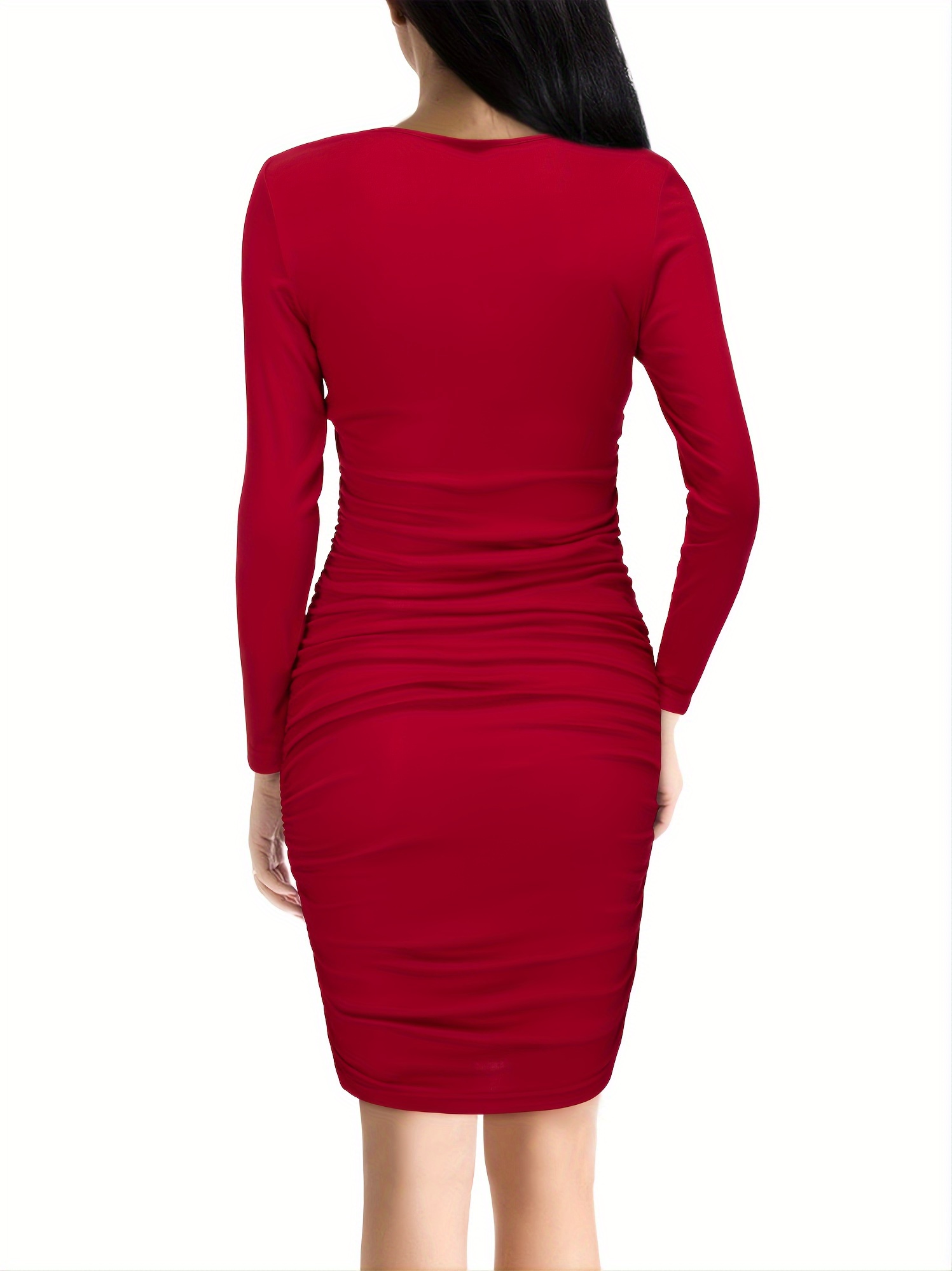 ruched bodycon dress solid v neck long sleeve party dress - Temu Canada