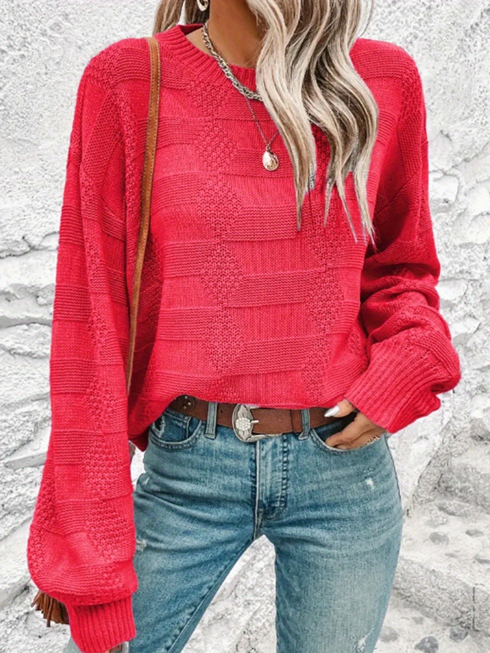 Solid Crew Neck Pullover Sweater Casual Long Sleeve Sweater - Temu Denmark