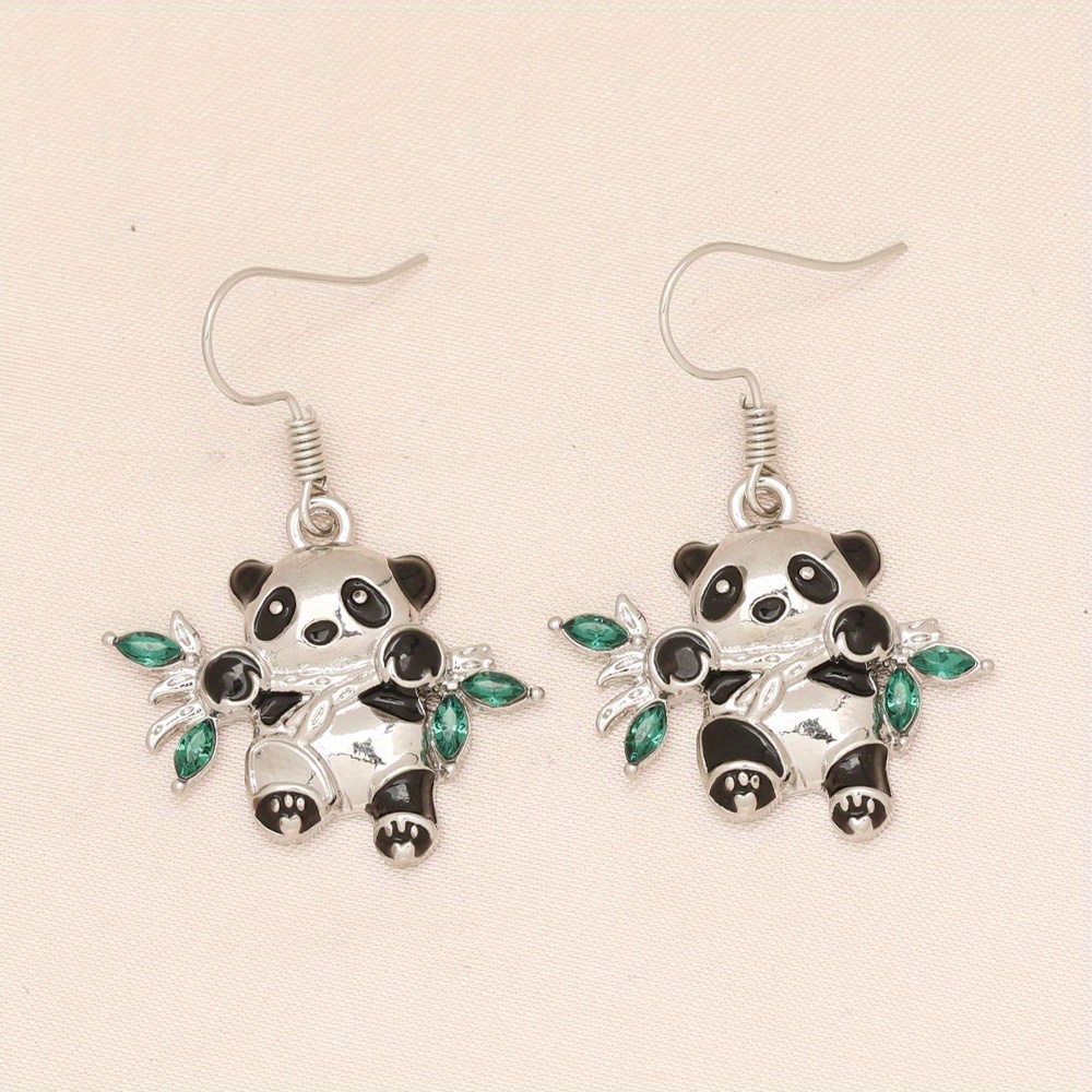 Cute Cartoon "panda Holding Bamboo" Earrings Girls - Temu Australia