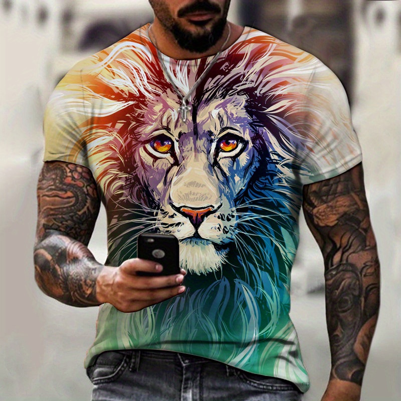 Plus Size Men's Anime 3d Lion Graphic Print T shirt Big Tall - Temu ...