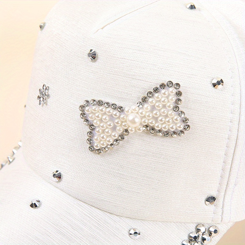 bow patch baseball cap elegant white golf sun hat - Temu
