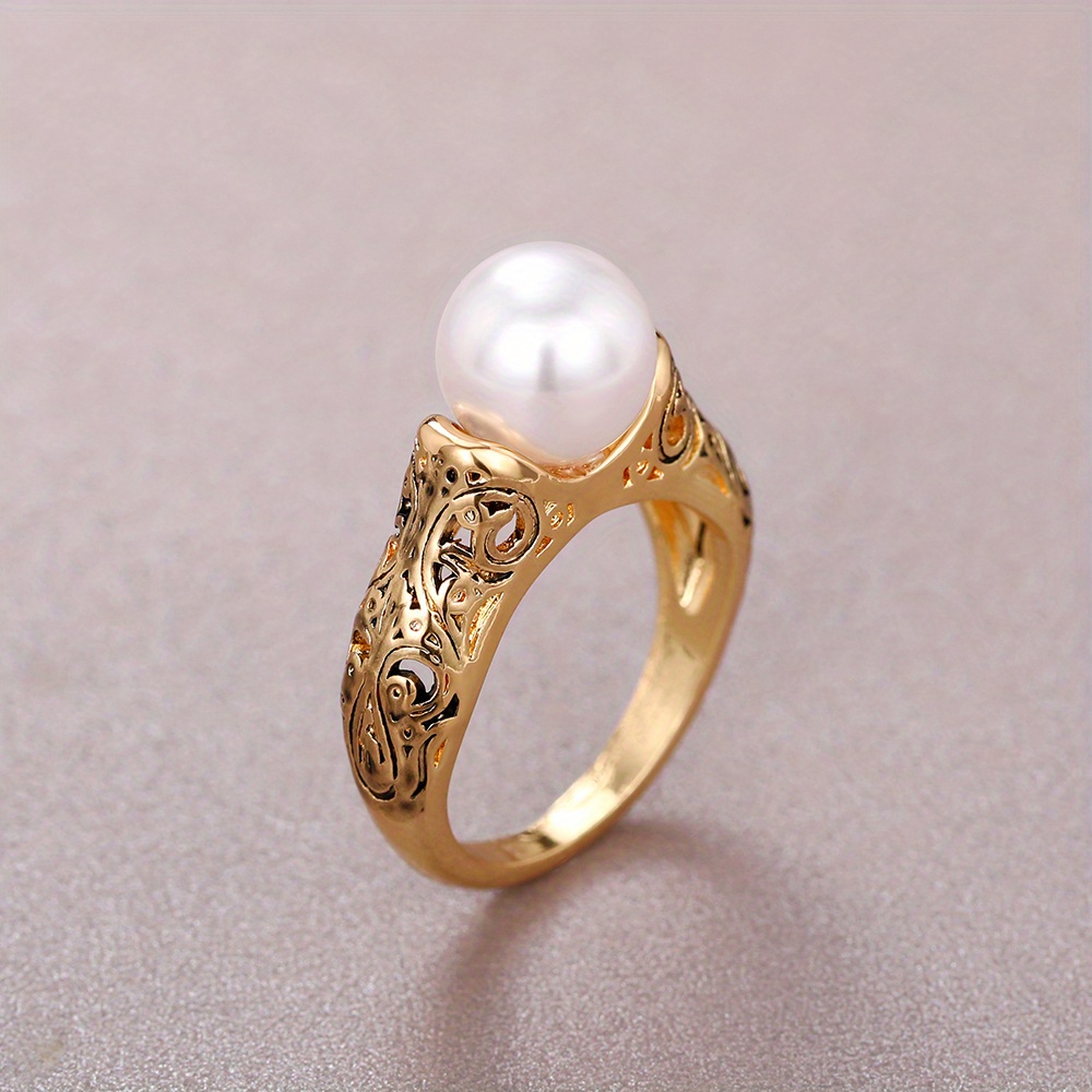 Vintage Style Promise Ring Inlaid Faux Pearls Elegant Copper Finger ...