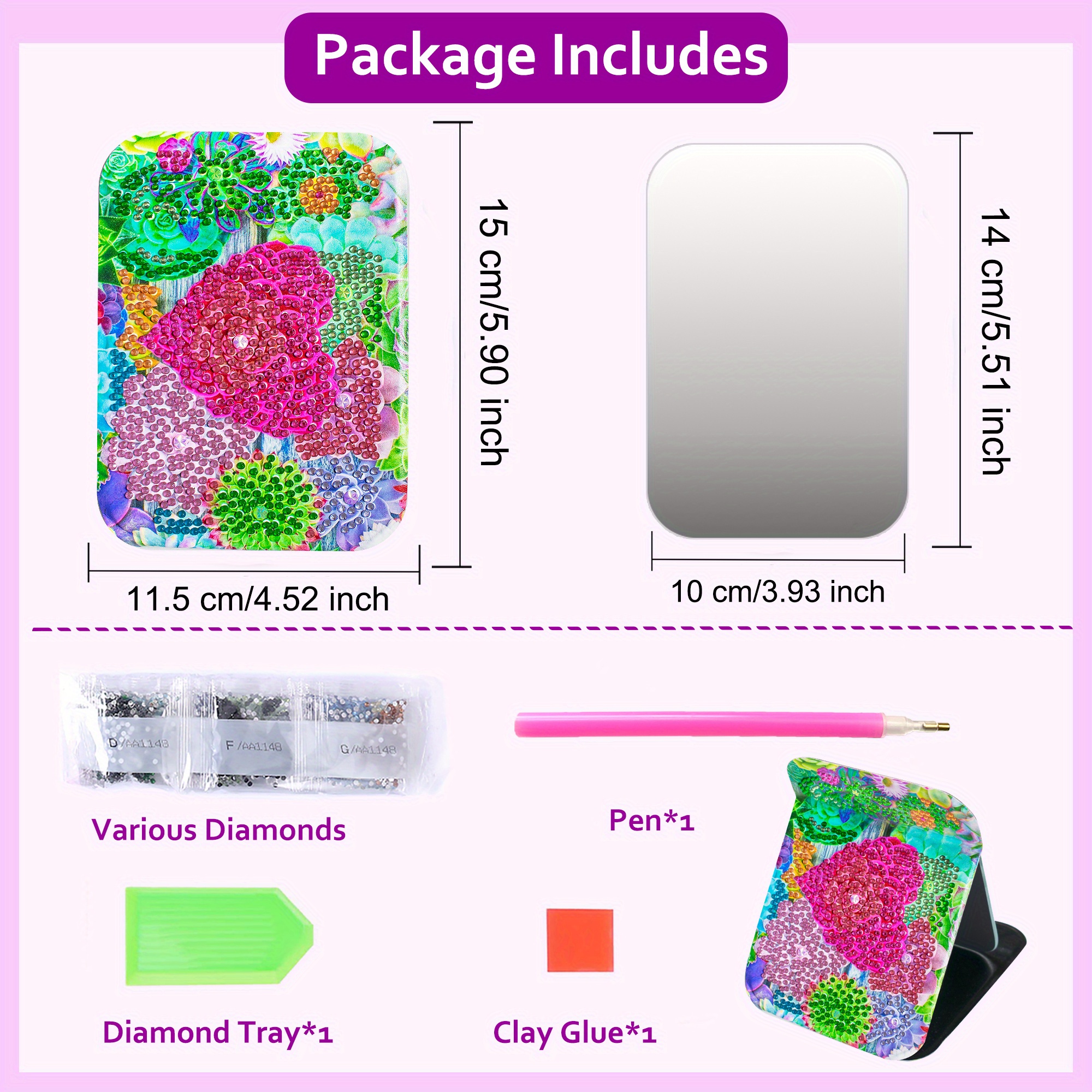 Diy Heart Diamond Art Compact Mirror Kit Size Leather - Temu Norway