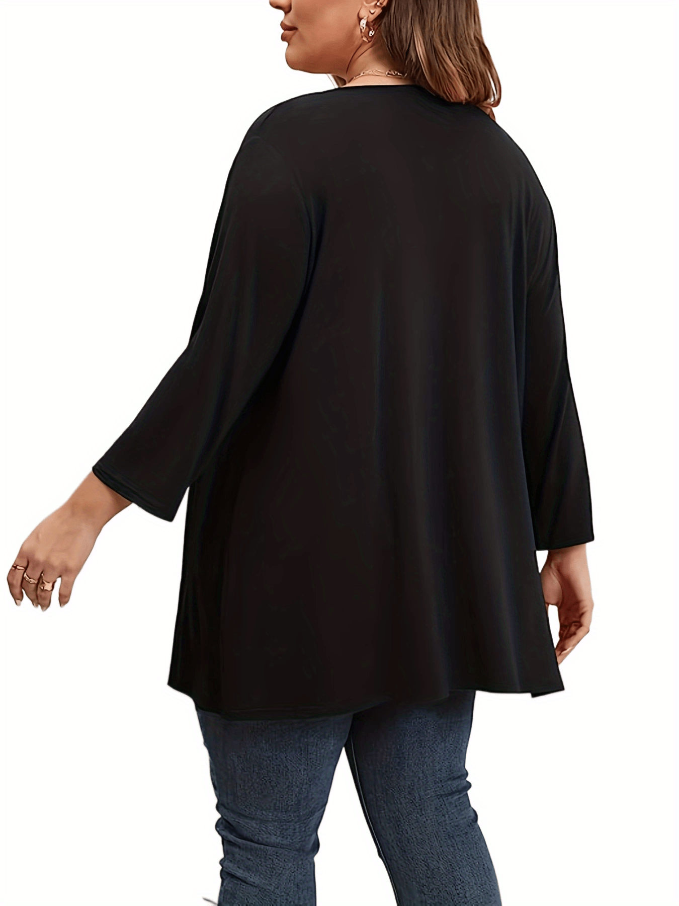 Plus Size Casual Cardigan Women's Plus Solid Half Sleeve - Temu Canada