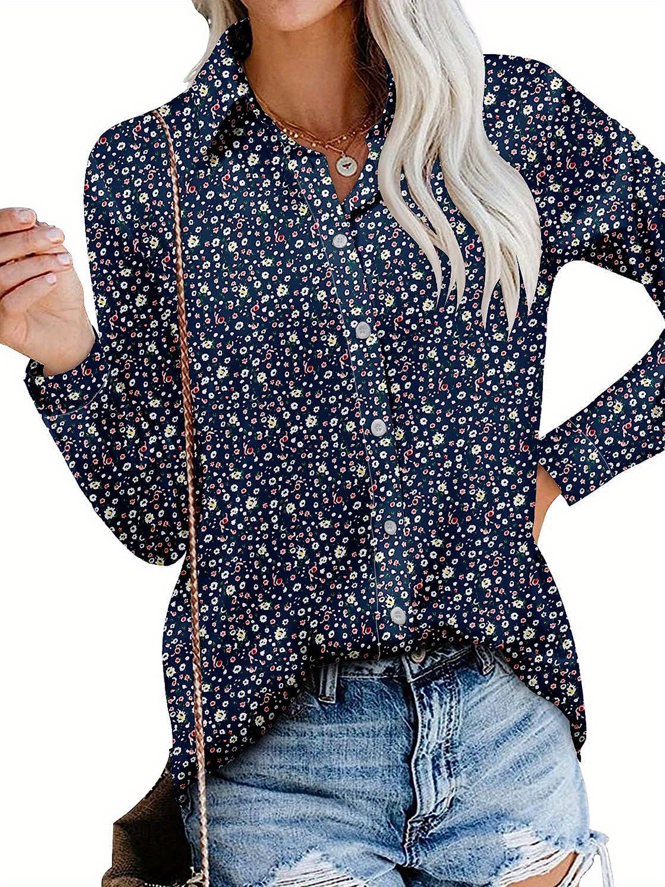 Floral Print Button Front Shirt Casual Long Sleeve Shirt - Temu Australia