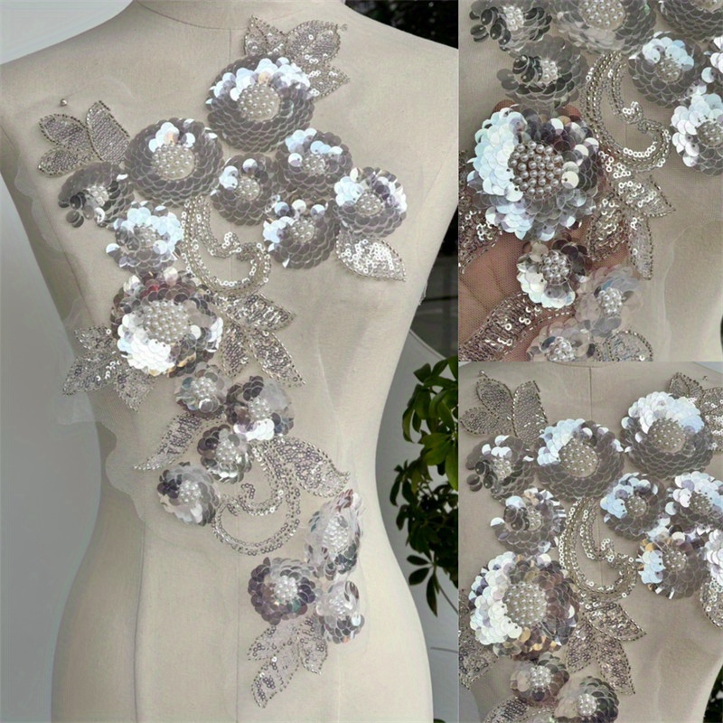 Lace Flower Applique Bead Pearl Patches Embroidery Floral - Temu Australia