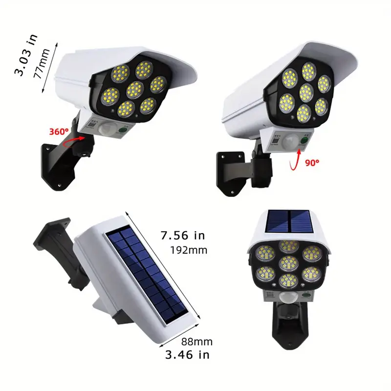 1pc 카메라 모양 모션 센서 Led 태양 투광 조명 원격 가짜 보안 카메라로 충전식 벽걸이 형 태양 광 발 Temu