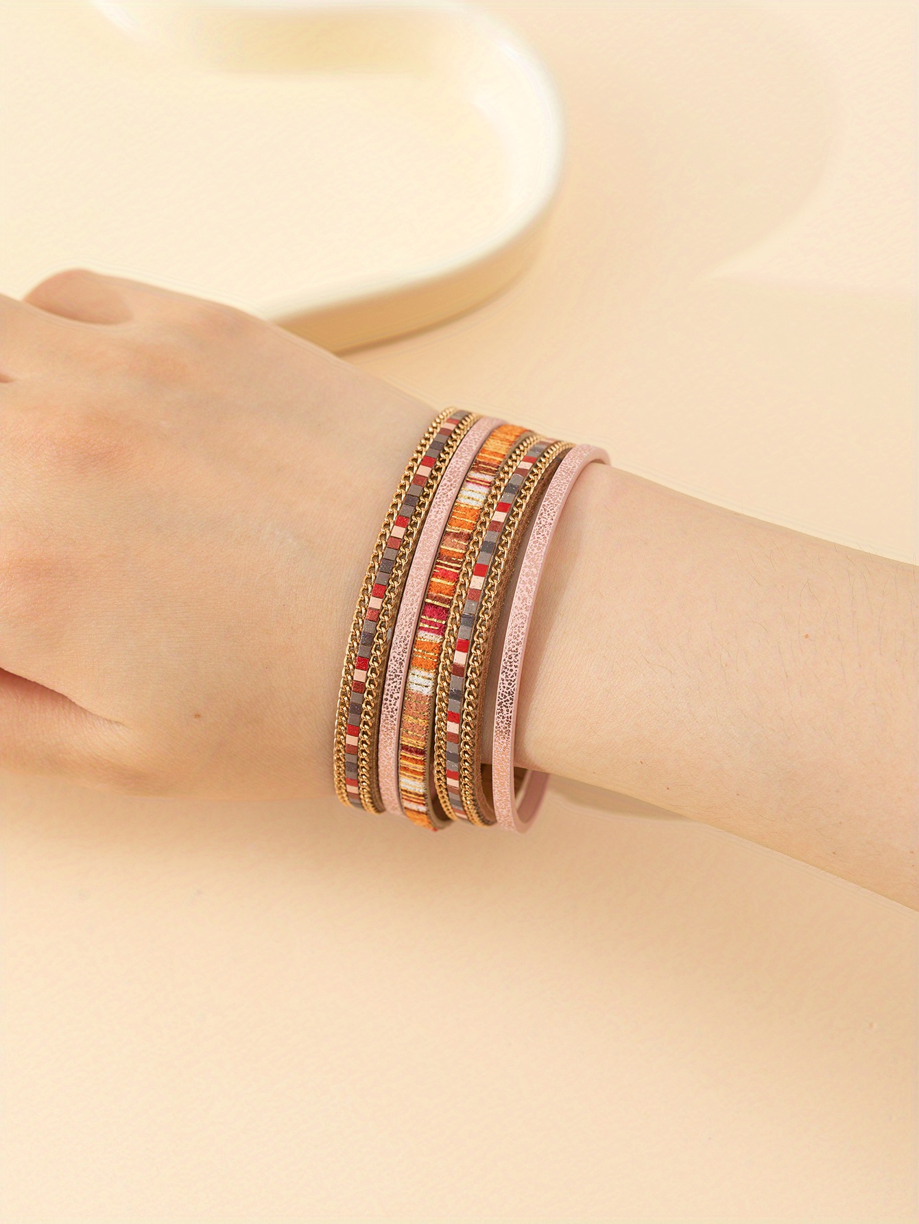 bohemian pu leather chain bracelet multiple - {region_name}
