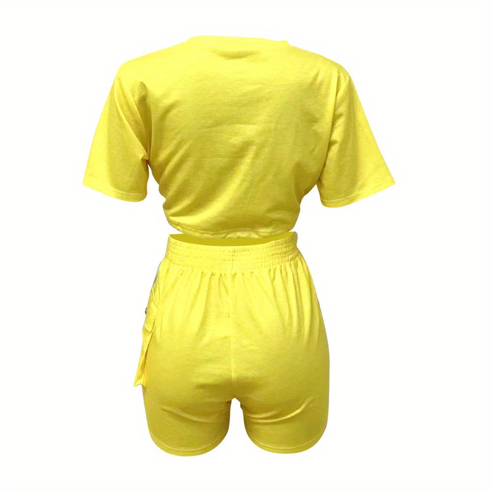 colorblock print two piece set crew neck short sleeve crop - Temu Australia