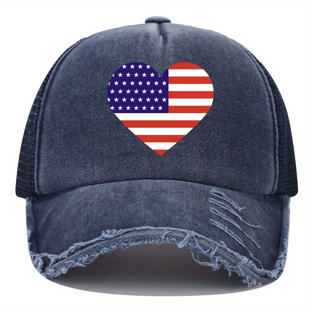 Usa Flag Print Baseball Cap Hem Washed Breathable Mesh - Temu New Zealand