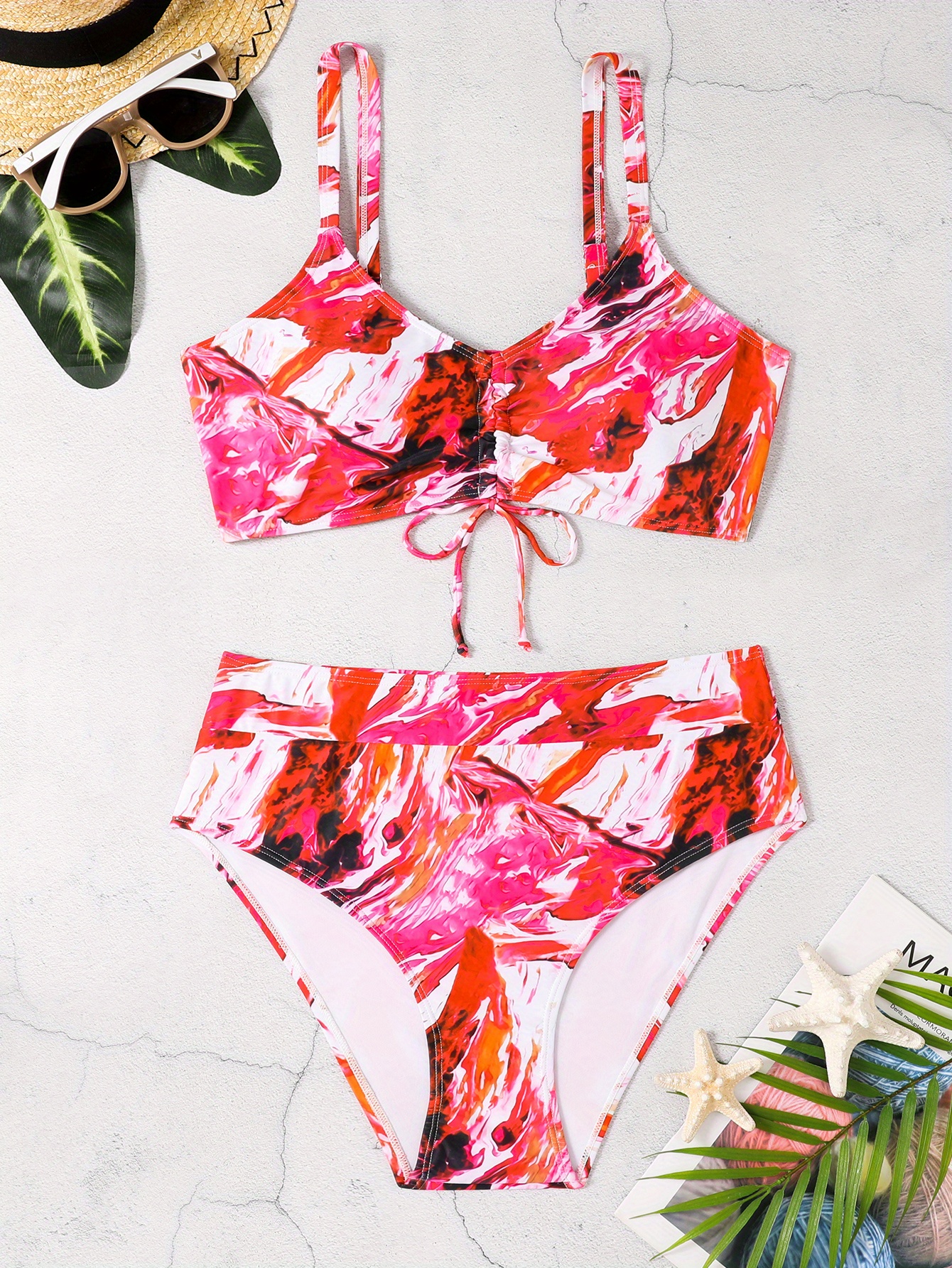 Plus Size Bikini Set Women's Plus Tie Dye Lace High - Temu Canada