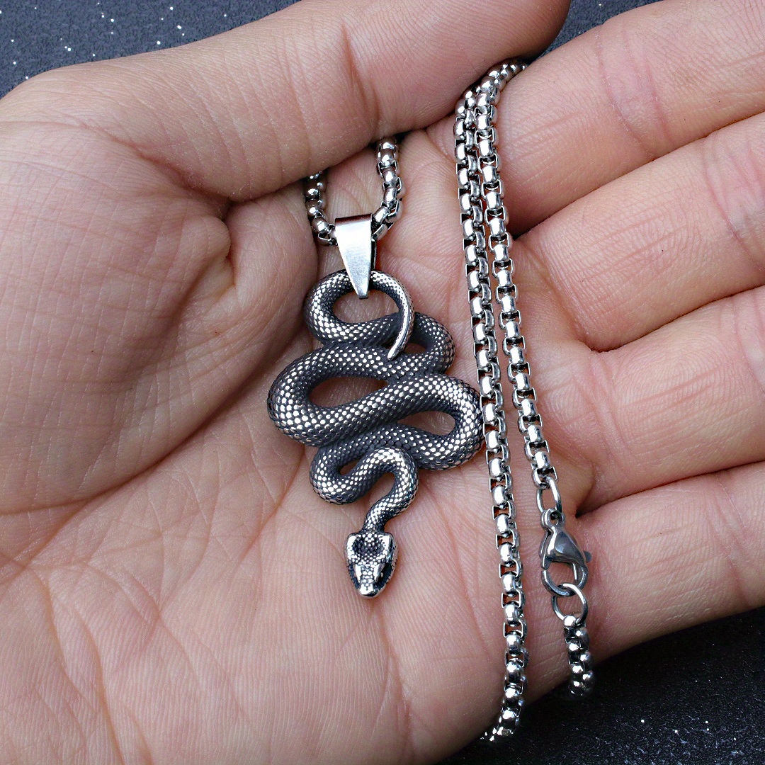 Vintage Snake Retro Pendant Necklace Men Titanium - Temu