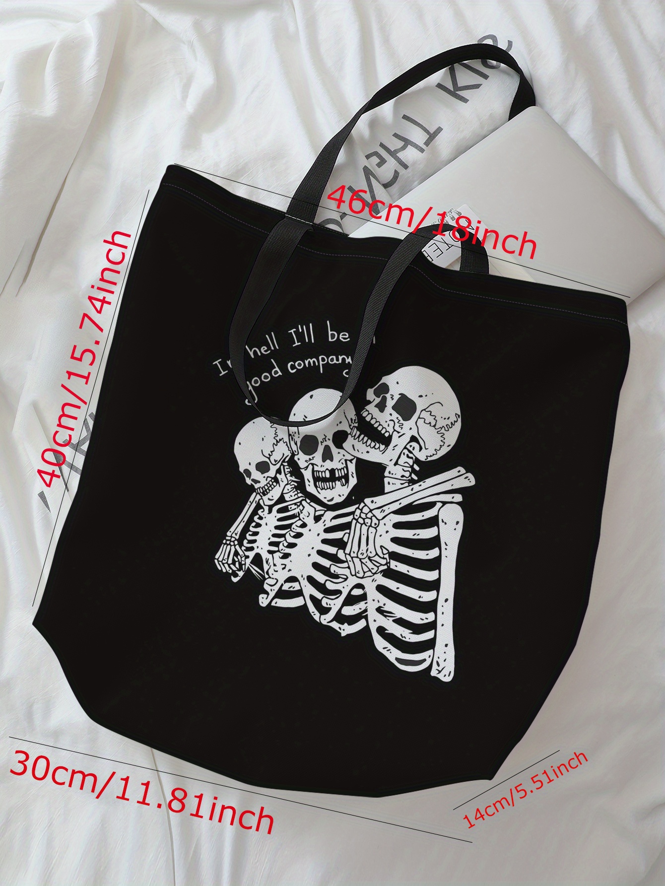 Skeleton Skull Print Halloween Tote Bag Large Travel Beach - Temu Canada