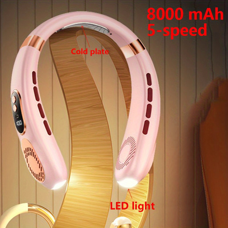 8000mah 5 Speed Portable Neck Fan Usb Rechargeable Air Cooling Fan ...