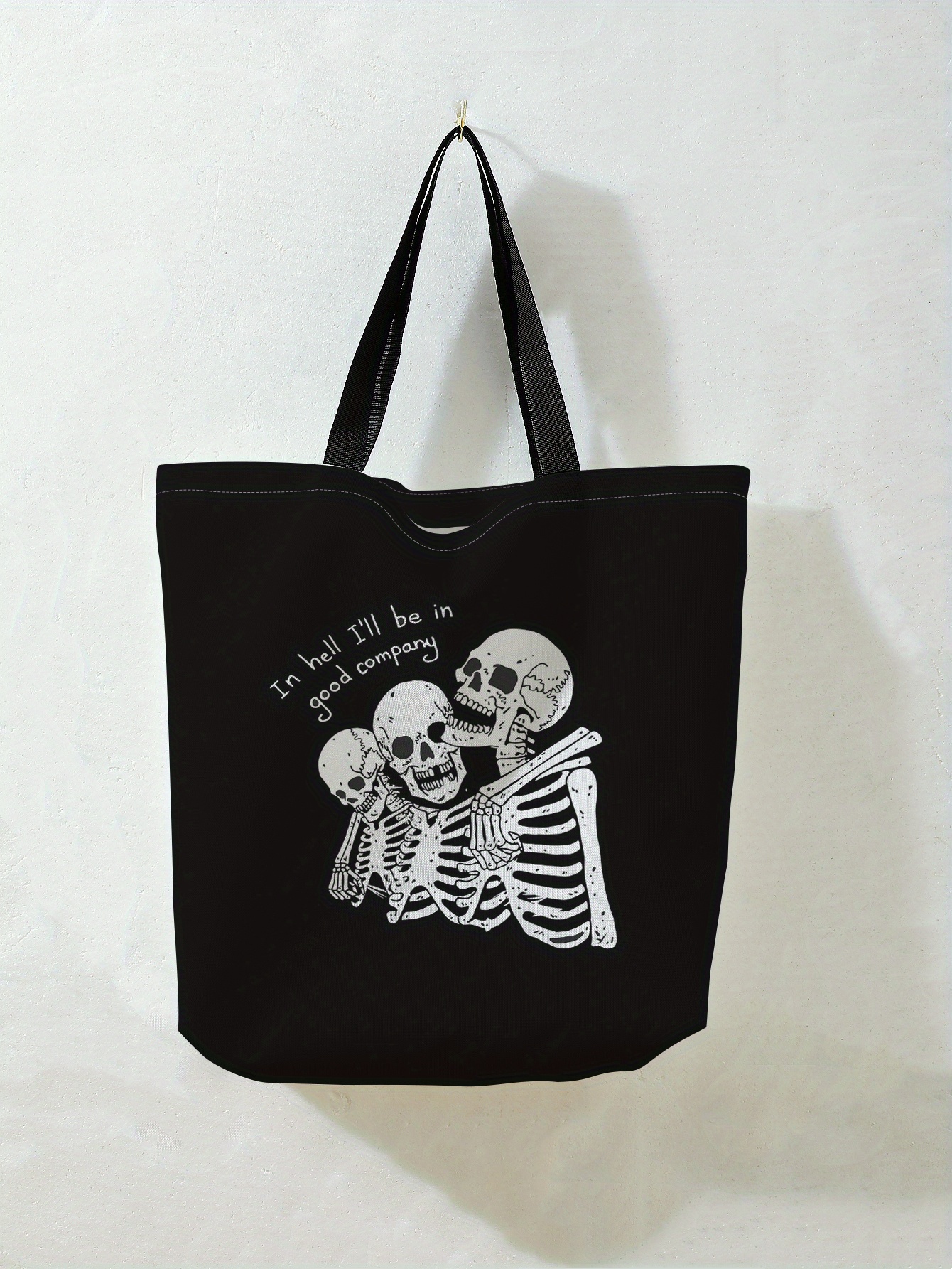 Skeleton Skull Print Halloween Tote Bag Large Travel Beach - Temu Canada