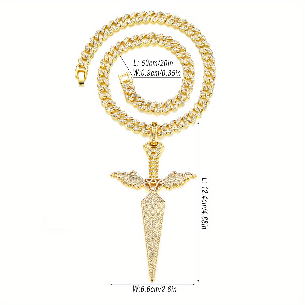 Punk Iced Wings Sword Pendant Cuban Chain Alloy Bracelet Men - Temu