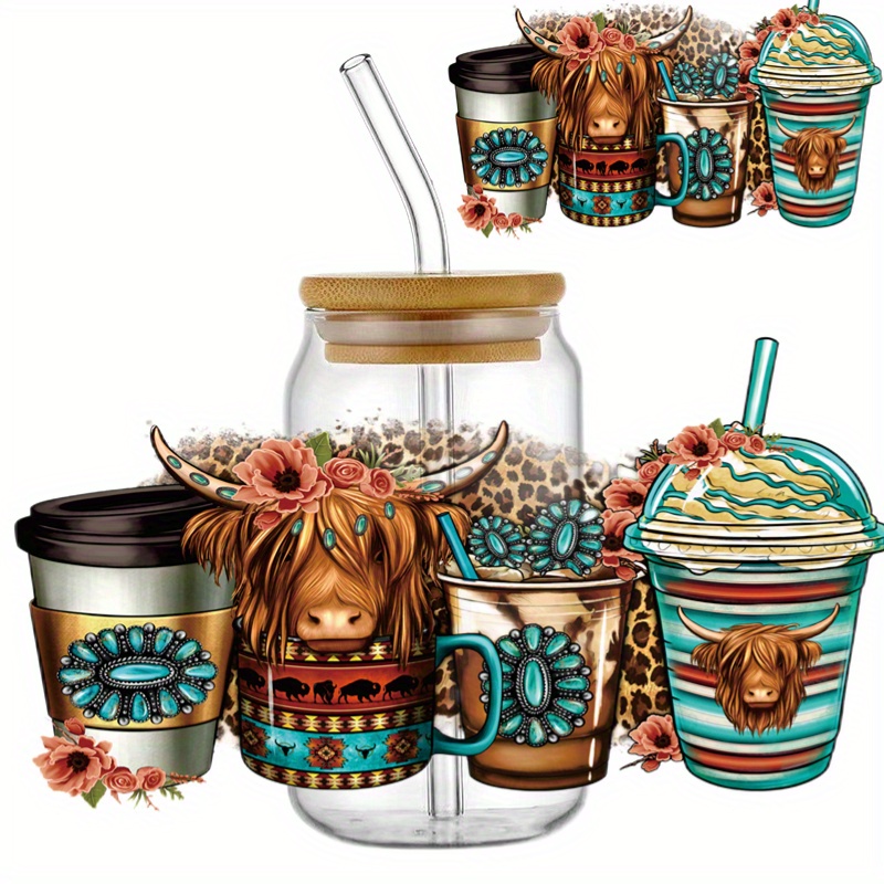 Uv Dtf Vinyl Transfer Sticker Cow Design Glass Cups Mug - Temu New Zealand