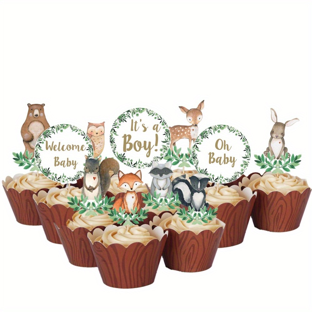 Woodland Animal Cupcake Toppers Welcome Baby Fox Deer Fawn - Temu