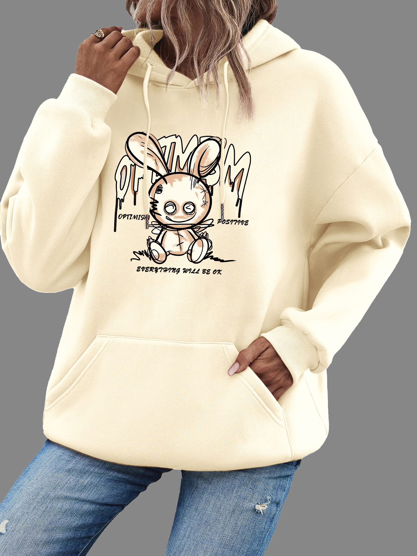 Graphic Letter Print Kangaroo Pocket Hoodie Casual Long - Temu New Zealand