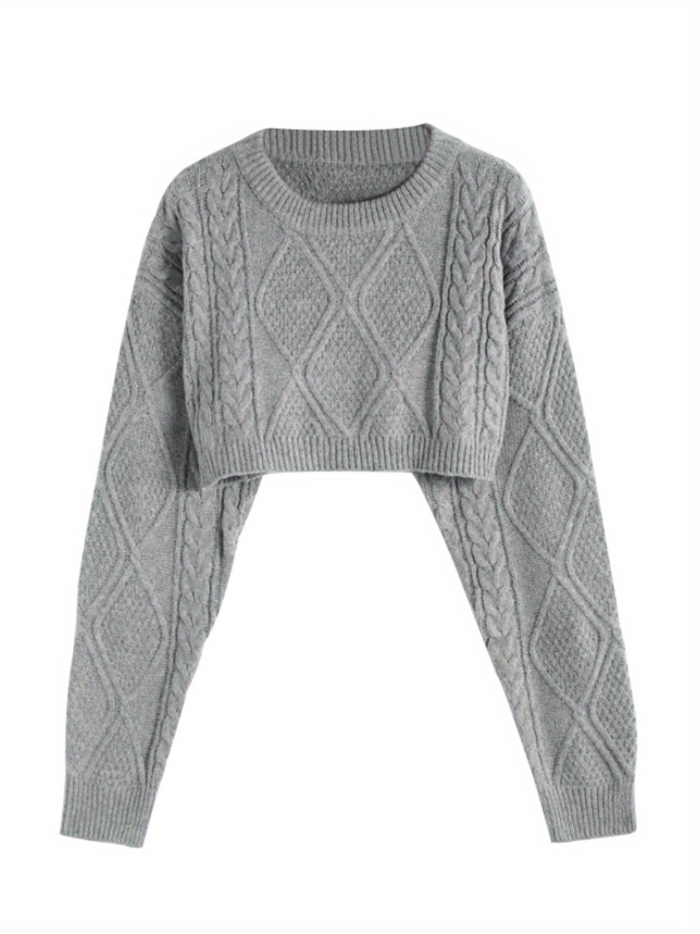Twist Pattern Crew Neck Sweater Casual Long Sleeve Crop - Temu United ...