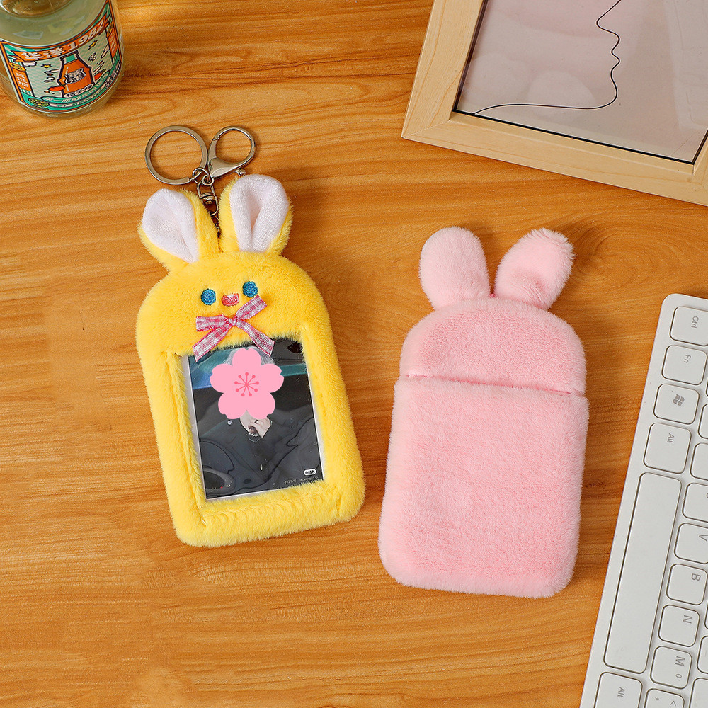 Girl Cute Rabbit Ears Plush Goo Card Set Student Bus Card Meal Card Bag ...