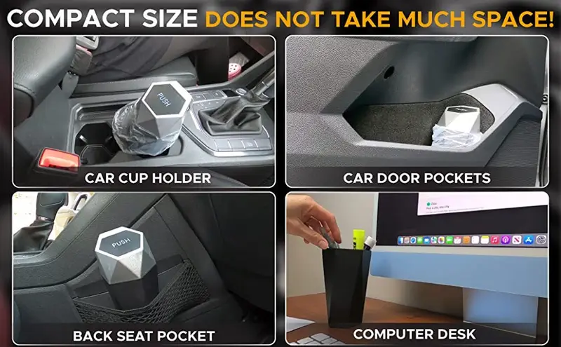 車用ゴミ箱 蓋付き 3ロールゴミ袋 お手入れ簡単 車 ホーム オフィス 菱形デザイン 小型 自動 ポータブル ゴミ箱 車 Region