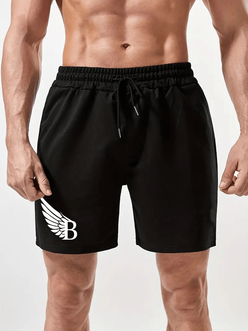 Men's Letter B Print Loose Drawstring Shorts Active Stretchy - Temu Canada