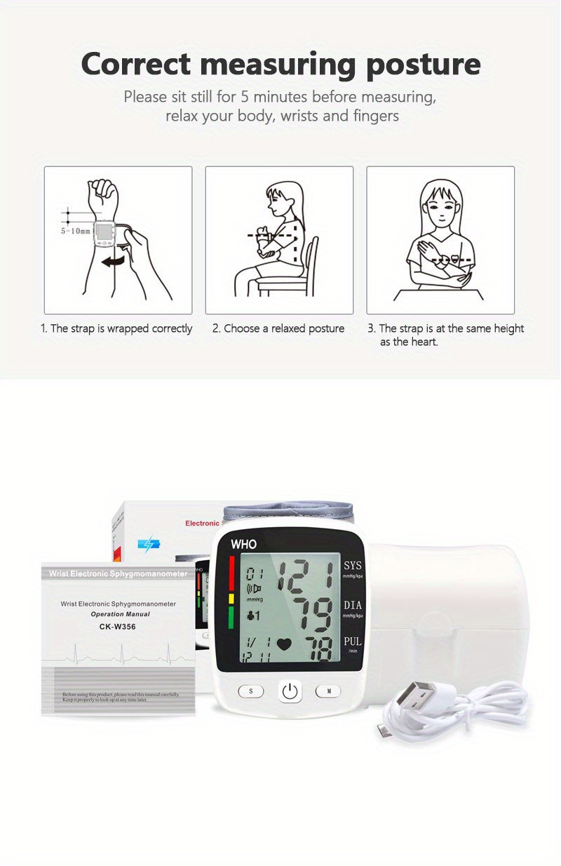 Rechargeable Wrist Blood Pressure Monitor Electronic - Temu