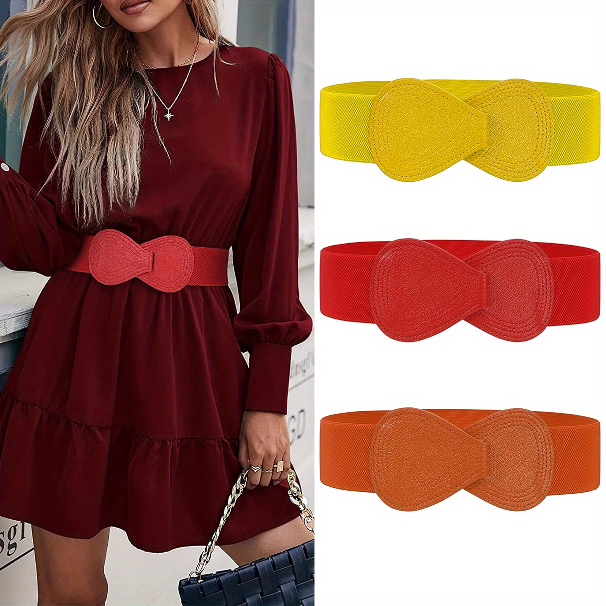 Bowknot Wide Belts Stylish Candy Color Elastic Waistband - Temu