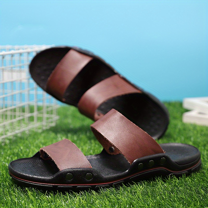 Mens Double Band Slide Sandals Casual Non Slip Shoes Open Toe Shoes For ...