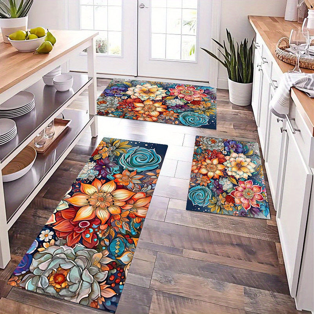 Bohemian Watercolor Floral Carpet Kitchen Runner Non slip - Temu New ...