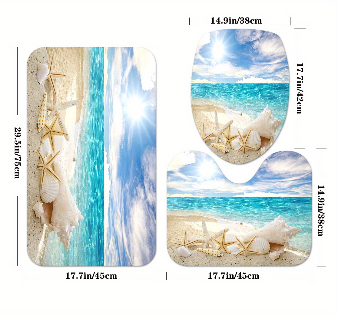 Waterproof Beach Shell Starfish Bathroom Shower Curtain Set - Temu ...