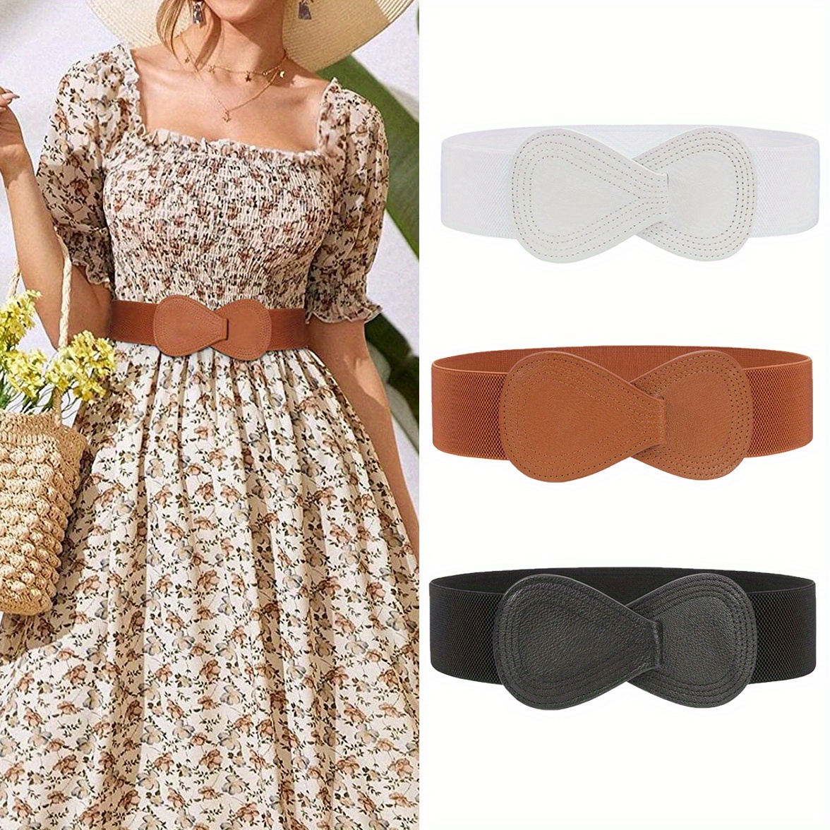 Bowknot Wide Belts Stylish Candy Color Elastic Waistband - Temu